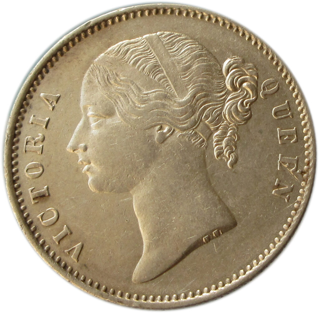 1840 Silver One Rupee Victoria Queen Divided Legend Calcutta Mint 27 ...